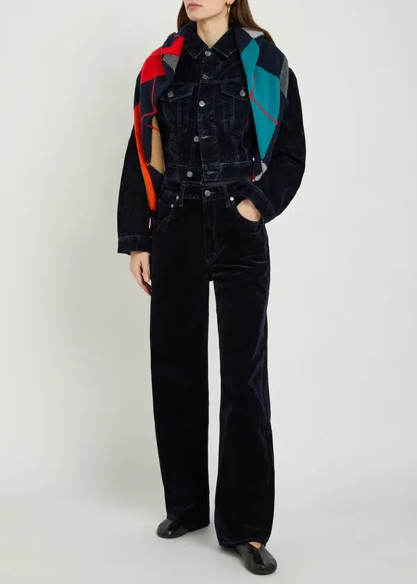 AGOLDE Cropped Velvet Jacket - Navy