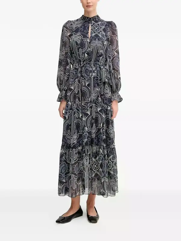 OUI Printed Maxi Dress With Tiered Skirt And Ruffle Cuffs