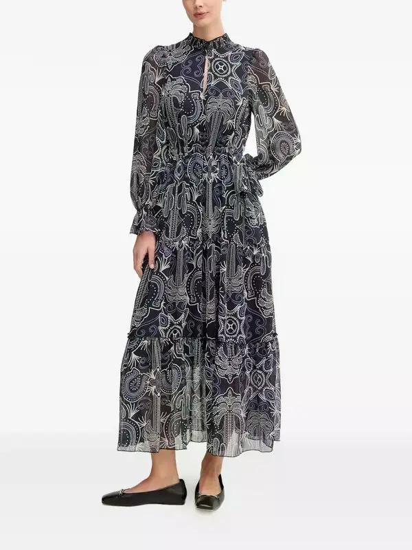 OUI Printed Maxi Dress With Tiered Skirt And Ruffle Cuffs