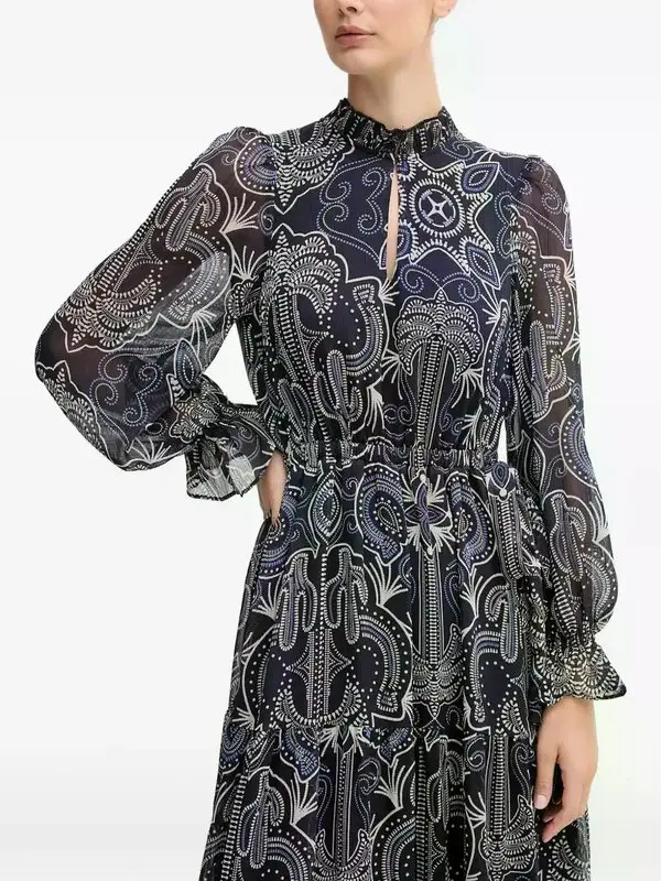 OUI Printed Maxi Dress With Tiered Skirt And Ruffle Cuffs