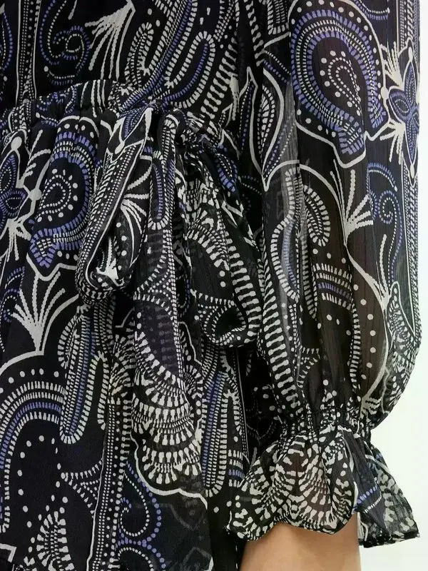 OUI Printed Maxi Dress With Tiered Skirt And Ruffle Cuffs