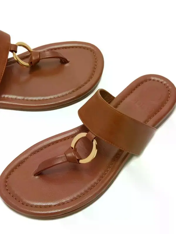 ODISSI Olivia Leather Ring Detail Thong Sandals - Brown