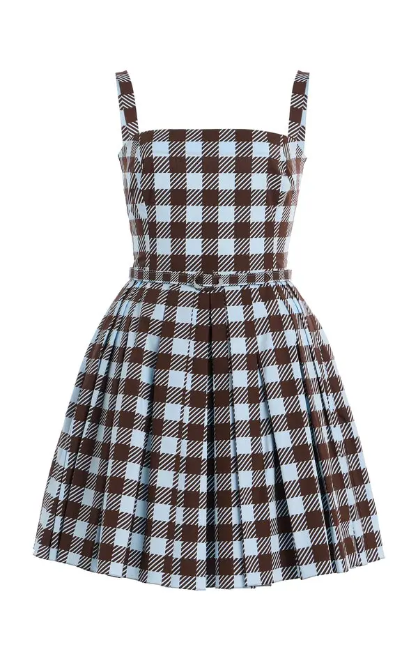Oscar De La Renta Gingham Sleeveless Cotton-poplin Mini Dress - Plaid
