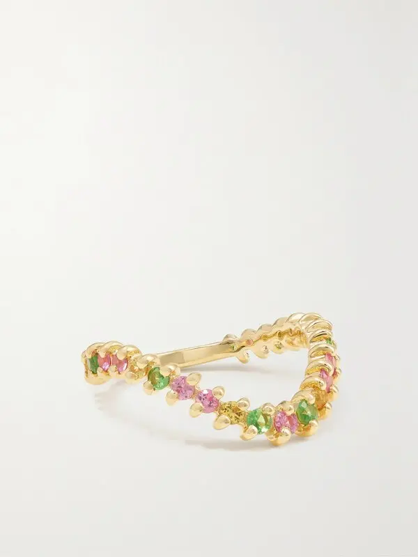 Yvonne Léon Alliance Vague Sapphire And Tsavorite Ring - Gold