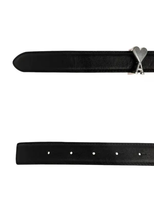 AMI Paris Leather Belt With Heart Detail - Black