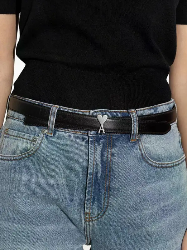AMI Paris Leather Belt With Heart Detail - Black