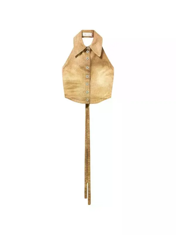 Blumarine Button Denim Halter Top - Neutrals