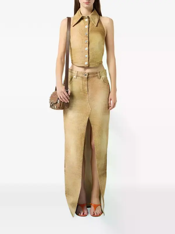Blumarine Button Denim Halter Top