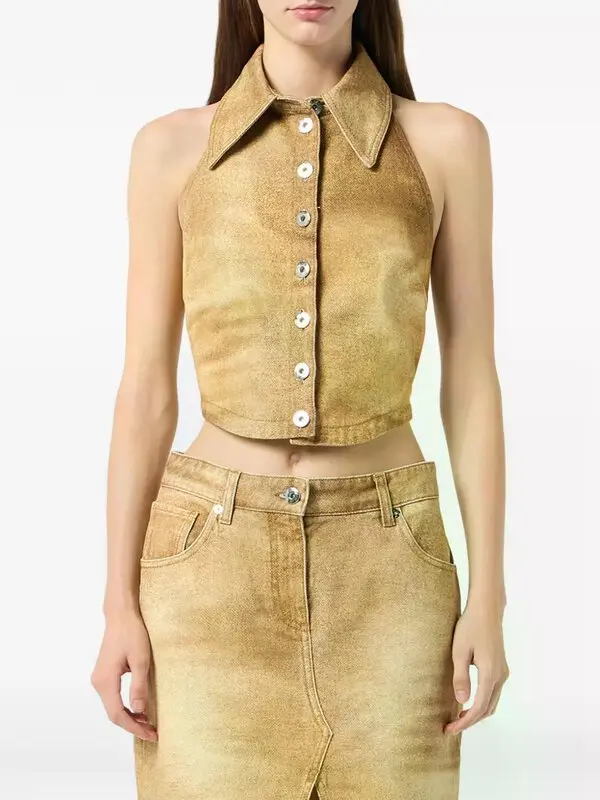 Blumarine Button Denim Halter Top