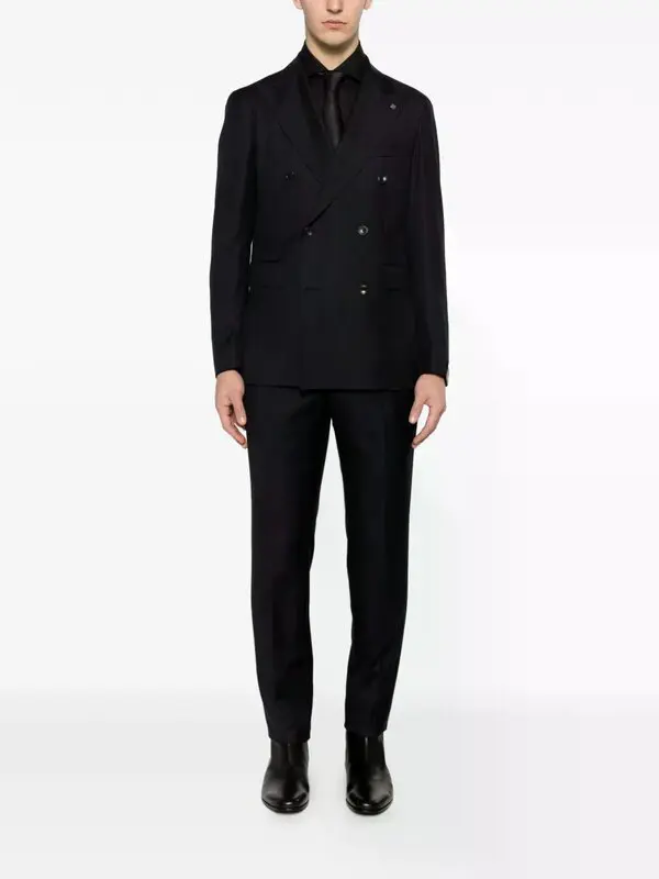 Tagliatore Flap Pockets Double Breasted Suit - Blue