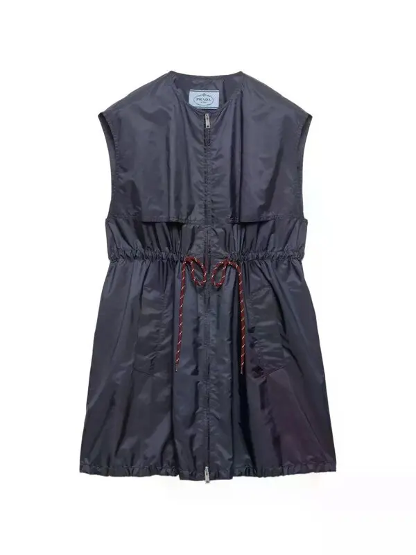 Prada Sleeveless Re-nylon Mini Dress With Drawstring Waist - Blue