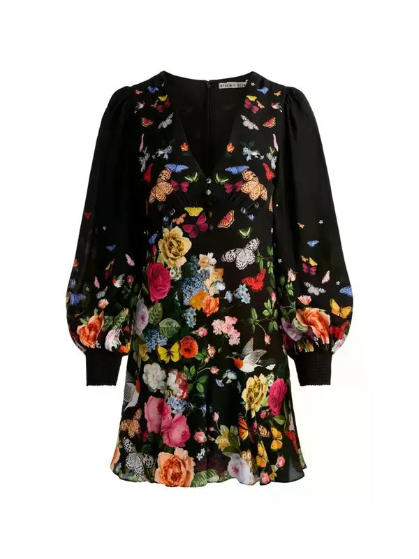 Alice + Olivia Irene Empire Waist Floral Mini Dress - Black