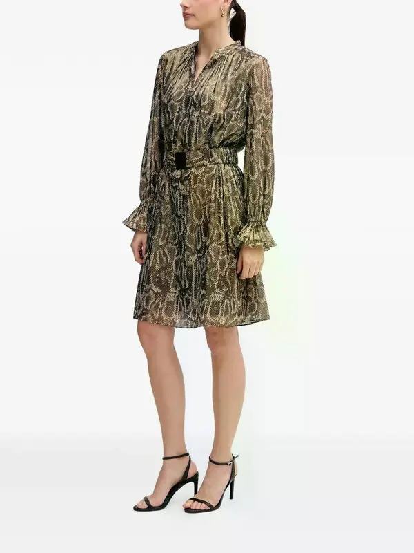 MARC AUREL Printed Snake-print Belted Mini Dress