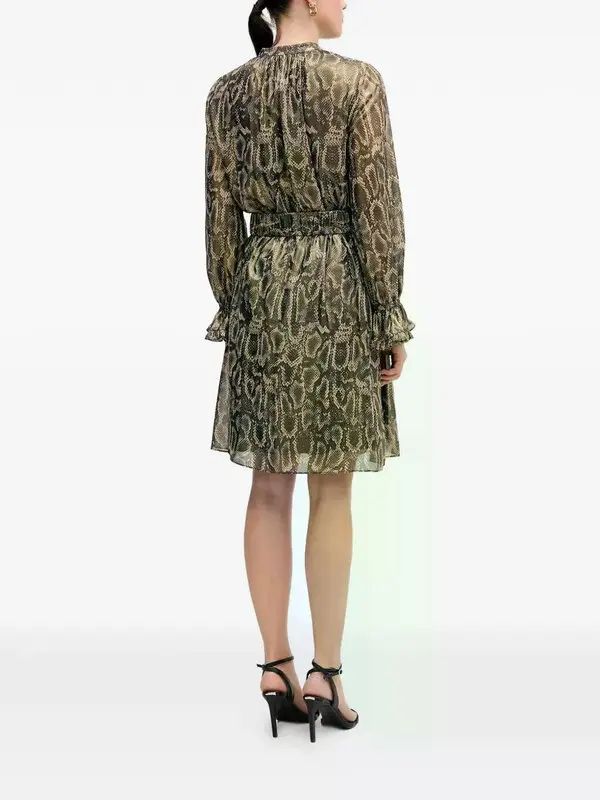 MARC AUREL Printed Snake-print Belted Mini Dress