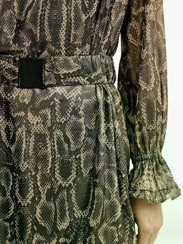 MARC AUREL Printed Snake-print Belted Mini Dress