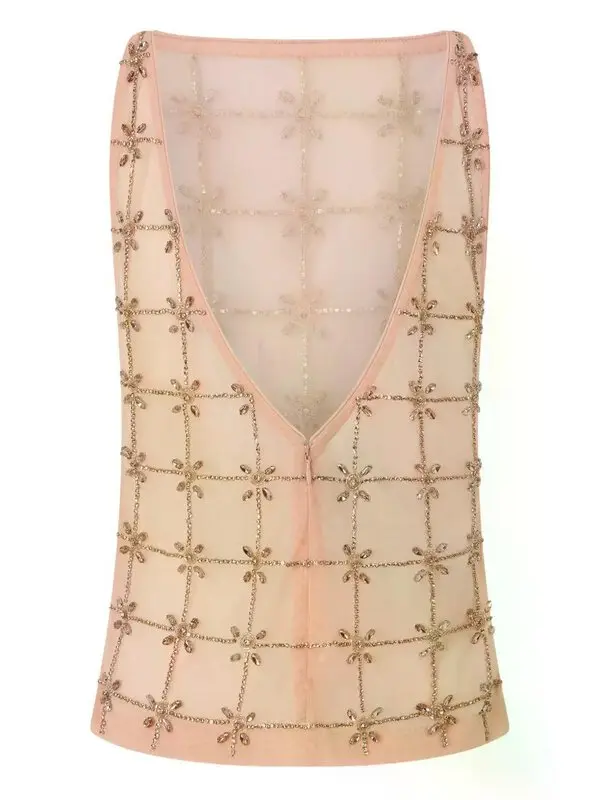 Pinko Embellished Sleeveless V-neck Tulle Top