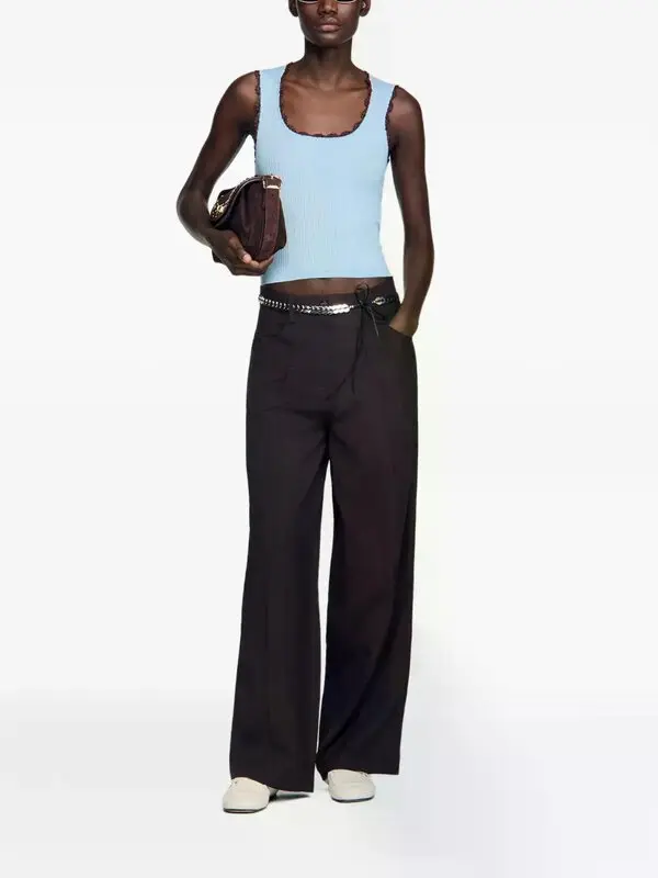 Sandro Sleeveless Ribbed Knit Top With Crochet Trim - Blue
