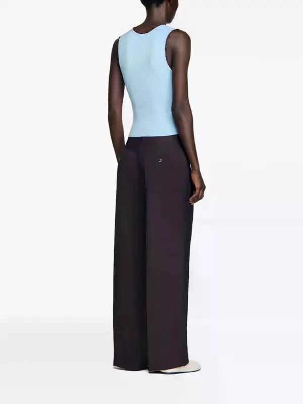 Sandro Sleeveless Ribbed Knit Top With Crochet Trim - Blue