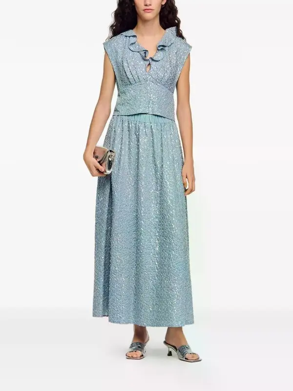 Sandro Maxi Striped Sequin Embellished Skirt - Blue