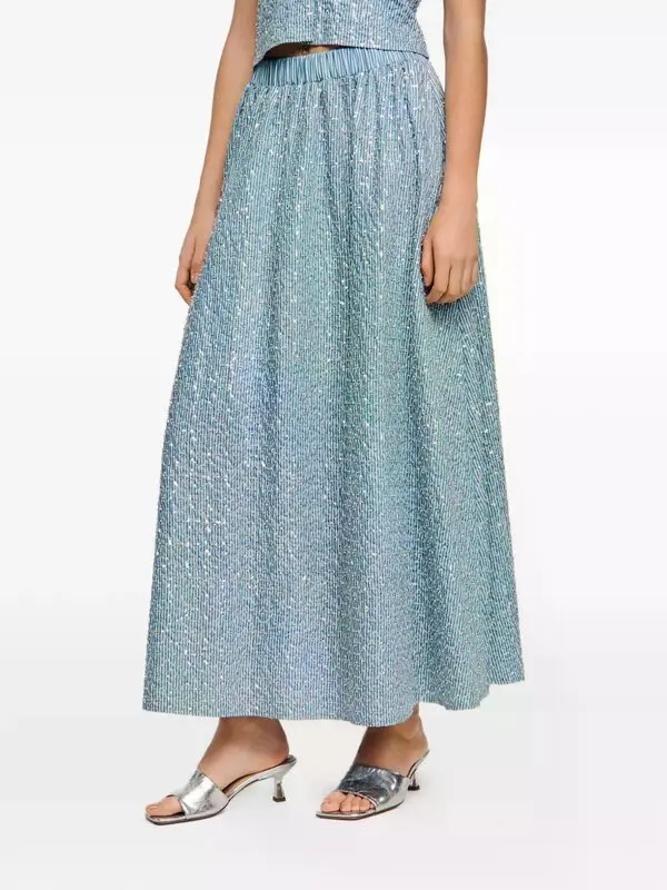 Sandro Maxi Striped Sequin Embellished Skirt