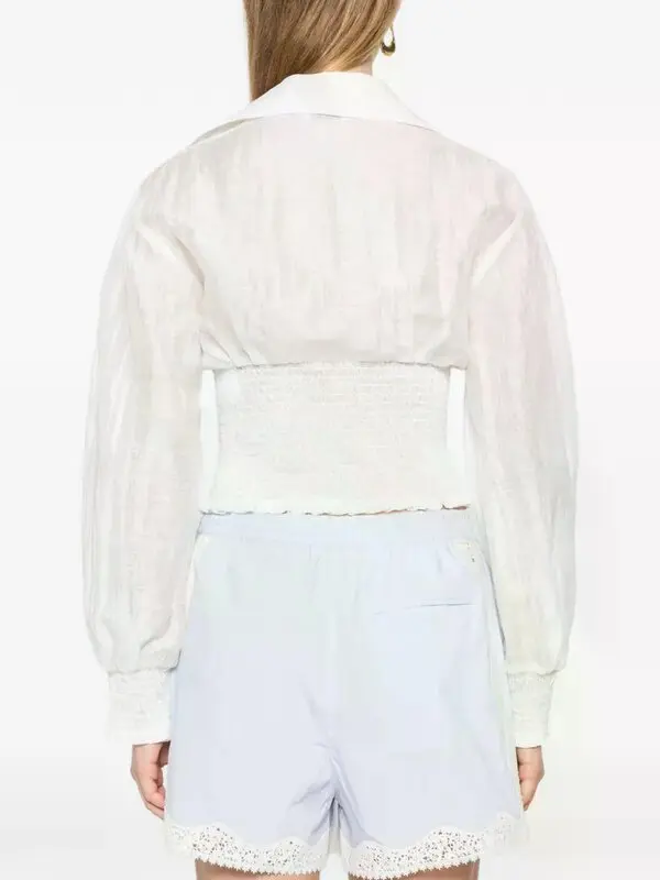 Sandro Smocked Cropped Shirt - White
