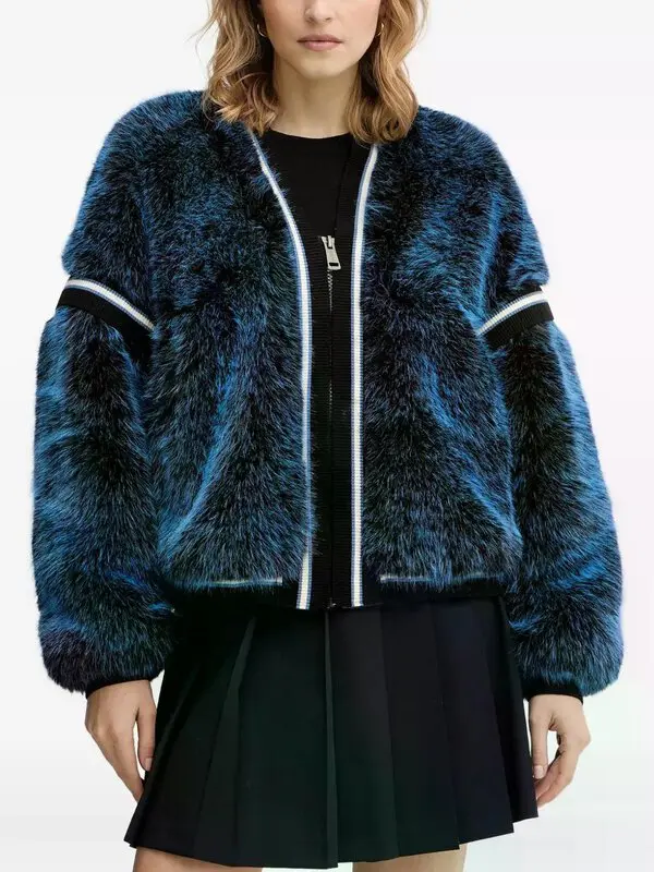 Guess Katia Striped-trim Faux Fur Jacket - Blue