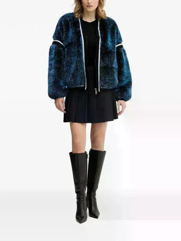 Guess Katia Striped-trim Faux Fur Jacket - Blue