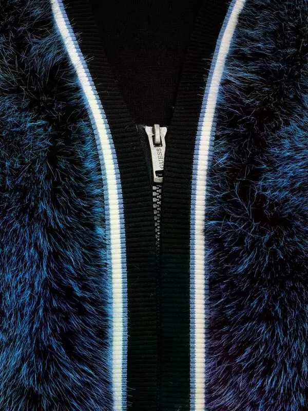 Guess Katia Striped-trim Faux Fur Jacket - Blue