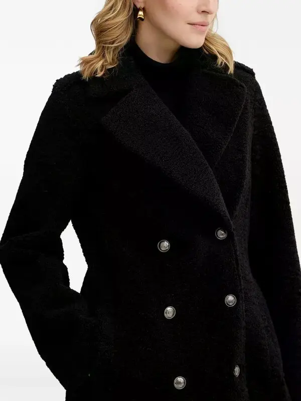 Guess Double-breasted Faux-fur Coat - Black