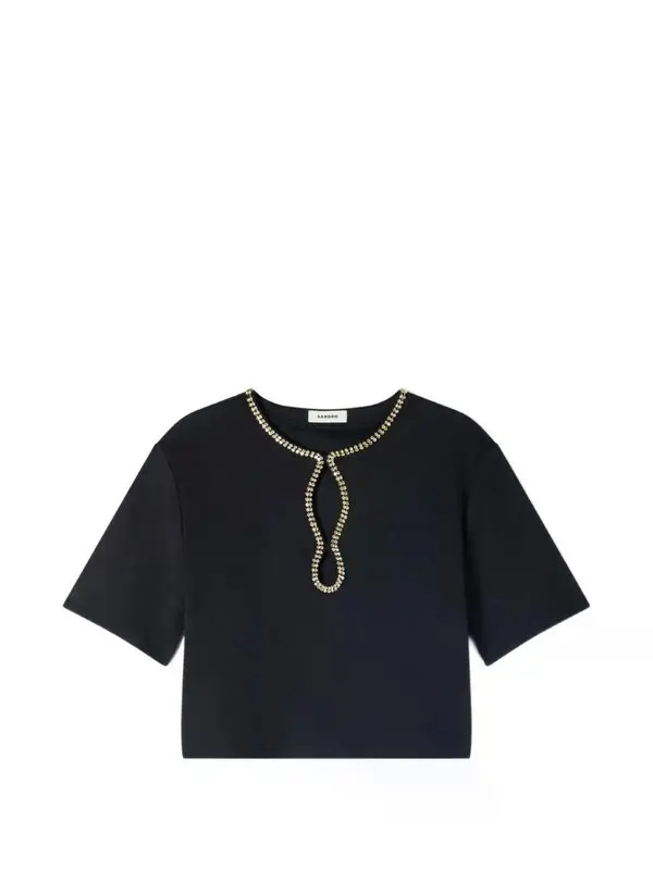 Sandro Rhinestone Embellished Cropped T-shirt - Black