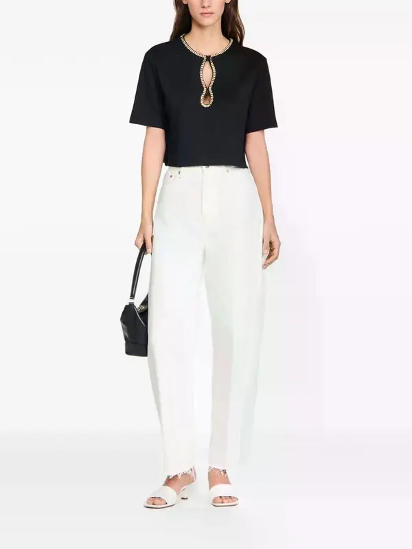 Sandro Rhinestone Embellished Cropped T-shirt - Black