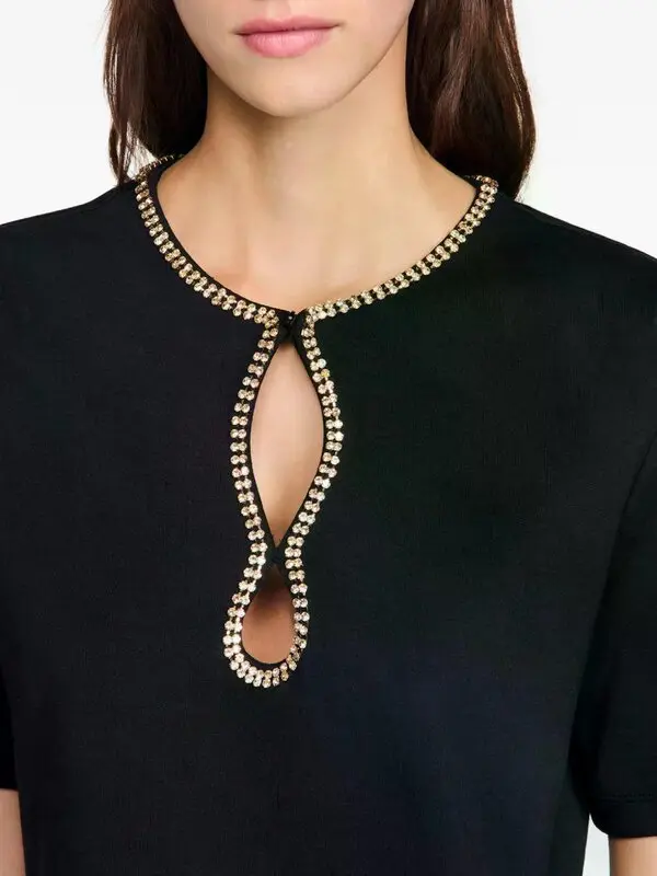 Sandro Rhinestone Embellished Cropped T-shirt - Black