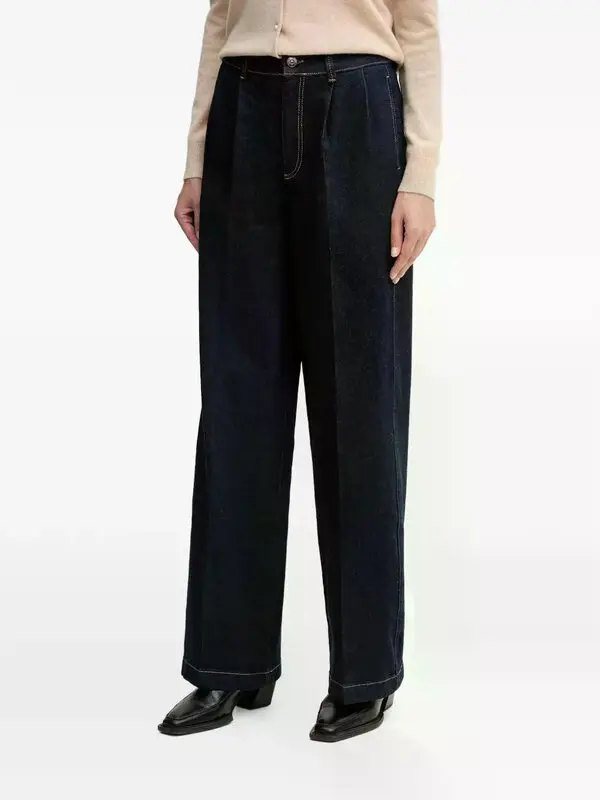 OUI Pleated Wide Leg Denim Jeans - Blue
