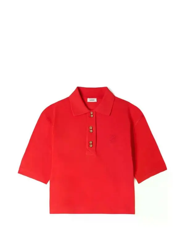 Sandro Buttoned Polo Shirt With Chest Embroidery - Red