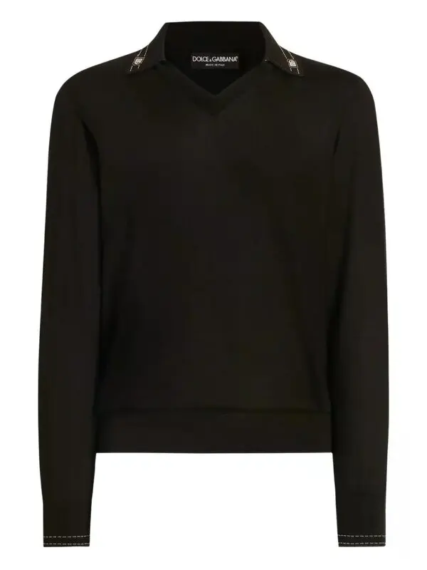 Dolce & Gabbana Long Sleeve V-neck Top With Contrast Stitching