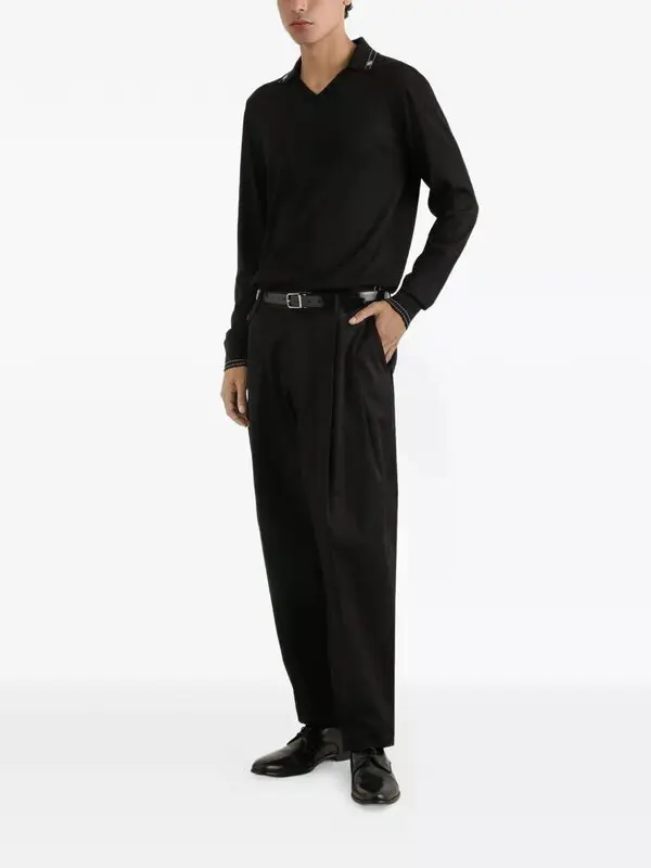 Dolce & Gabbana Long Sleeve V-neck Top With Contrast Stitching