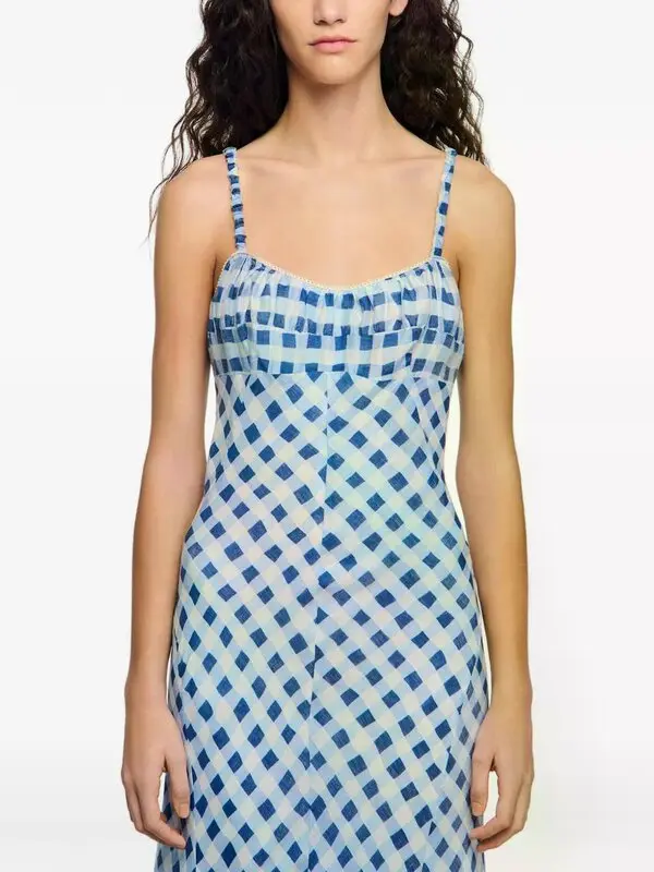 Sandro Maxi Gingham Linen Dress