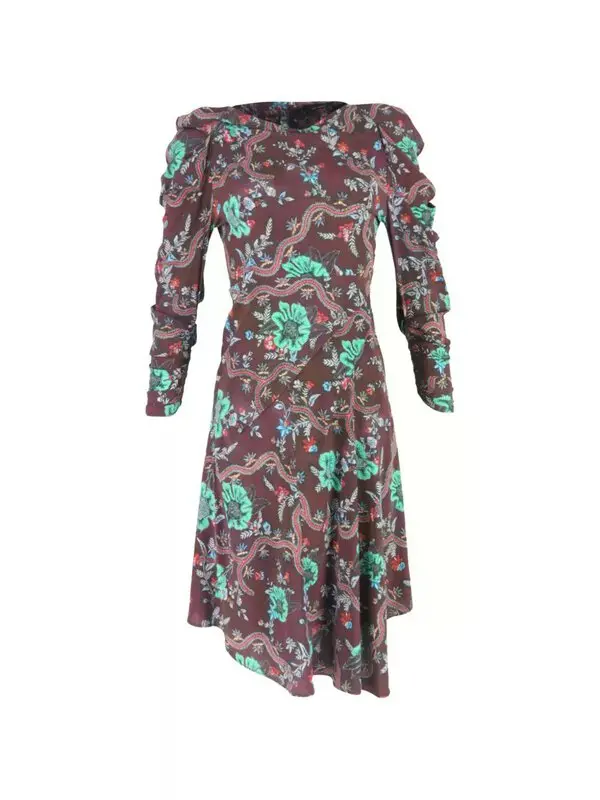 ISABEL MARANT VINTAGE Floral-print Asymmetric Silk Mini Dress - Brown