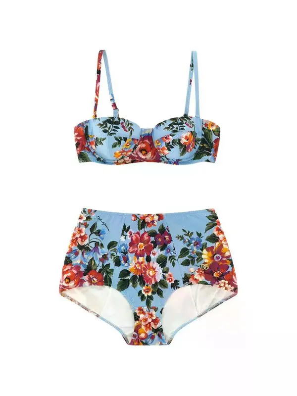 Dolce & Gabbana Floral Print Bikini Set - Blue