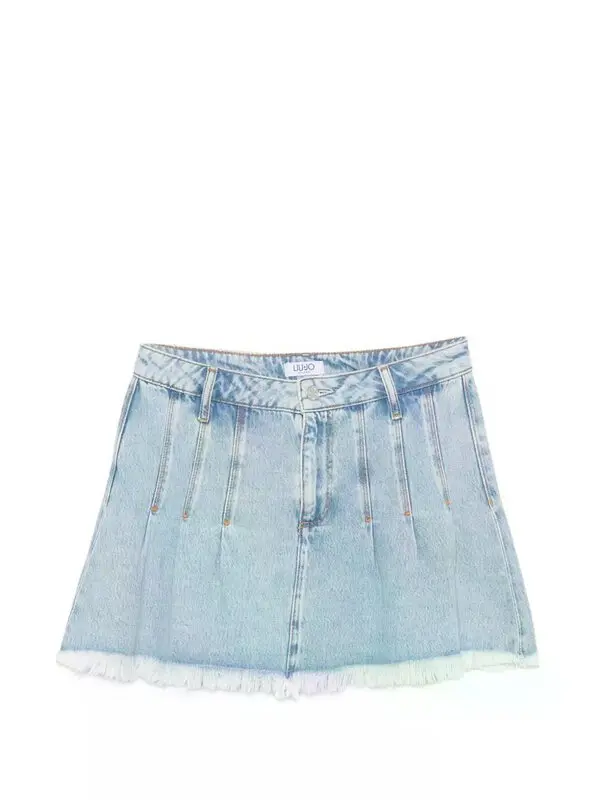 Liu Jo Pleated Fringed Denim Skirt - Blue