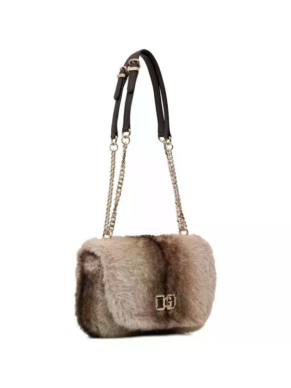 Guess Faux Fur Logo Plaque Satchel Bag