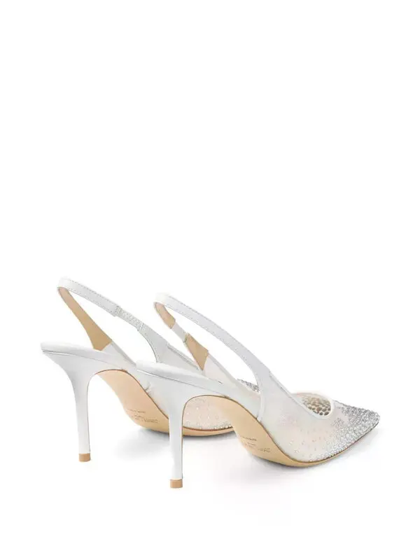 JIMMY CHOO Love Slingback 85 Crystal Embellished Mesh Pumps - White