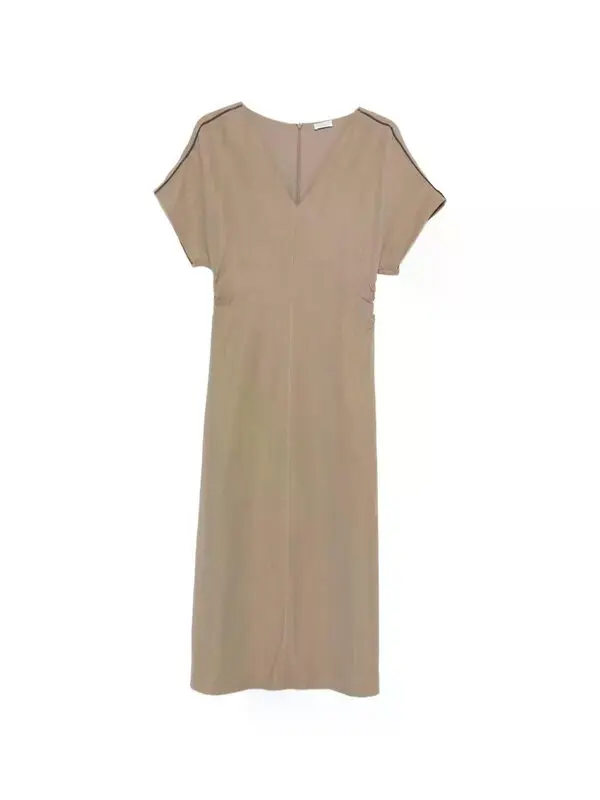 Brunello Cucinelli V-neck Midi Dress - Neutrals