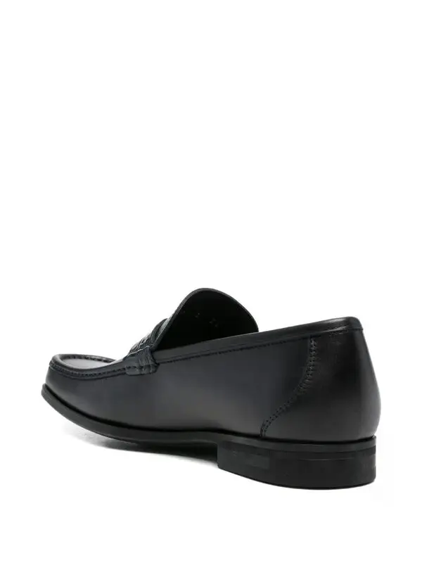 FERRAGAMO Navy Leather Loafers With Silver-tone Hardware