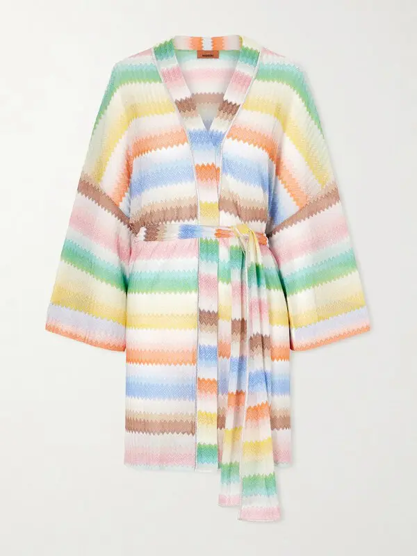 Missoni Mare Belted Striped Metallic Crochet-knit Cover-up - Multi