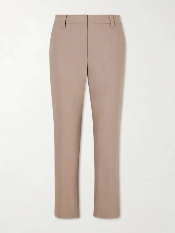 Brunello Cucinelli Cropped Stretch-cotton Slim-leg Trousers - Neutrals