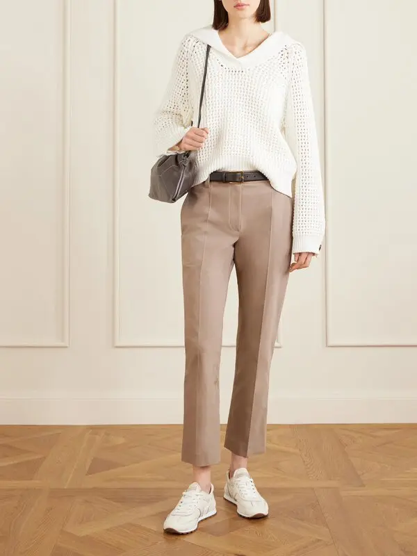 Brunello Cucinelli Cropped Stretch-cotton Slim-leg Trousers