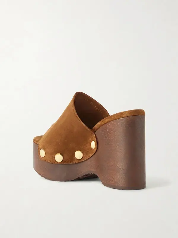 GIANVITO ROSSI Ardea 60 Studded Suede Platform Wedge Mules - Brown