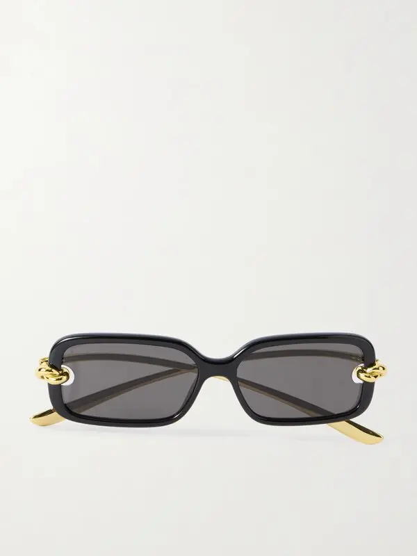Bottega Veneta Knot Rectangular-frame Acetate And Gold-tone Sunglasses - Black