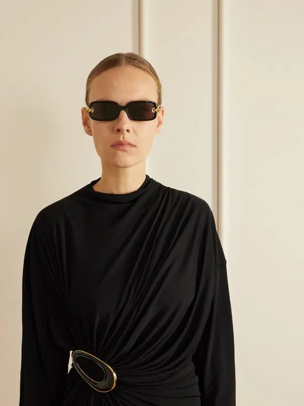 Bottega Veneta Knot Rectangular-frame Acetate And Gold-tone Sunglasses - Black